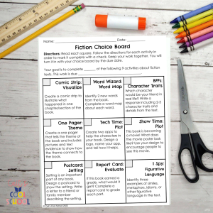 Using Choice Board for Fiction Novel Studies - Cait's Cool School